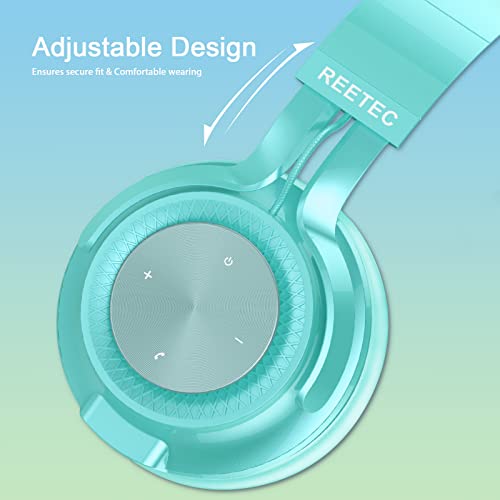 REETEC Wireless Bluetooth Headphones Over-Ear - [40 Hrs Playing Time, Soft Protein Earpads] Foldable HiFi Stereo Wireless Headphones with Microphone, Deep Bass Headset for Phone, PC, iPad - Mint Green