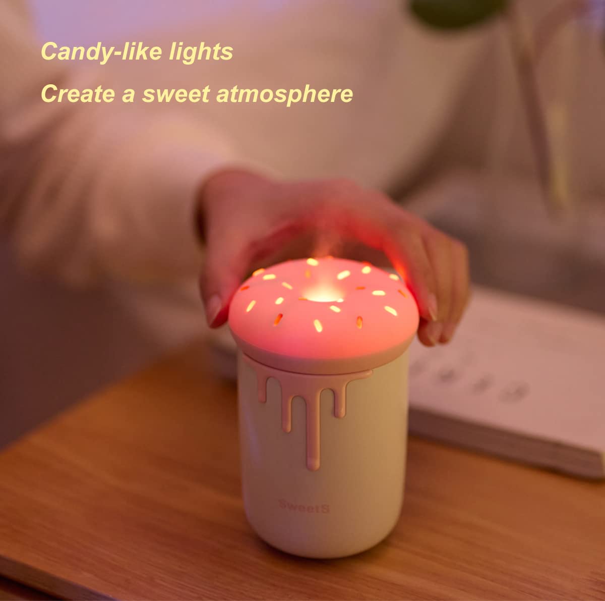 USB Cool Mist Mini Humidifier with Night Light,250ml Sweet Humidifier for Bedroom Home Room Office Car with Adjustable Mist Mode(Pink)