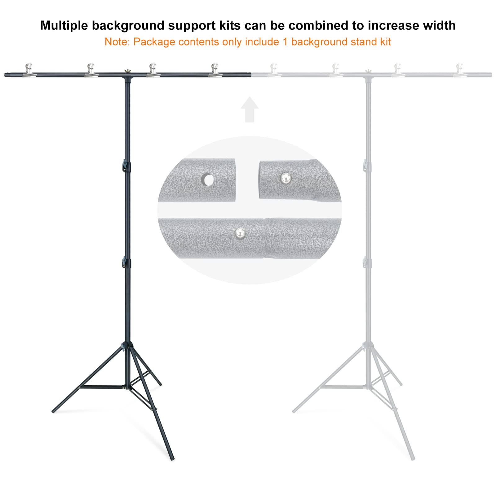 LINCO Lincostore Zenith Portable T-Shape Background Backdrop Stand Kit 5x6.7ft - 5ft Wide (Fixed) and 6.7ft High (Adjustable)- Lightweight Only 4 Lbs Easy to Carry and Storage Black