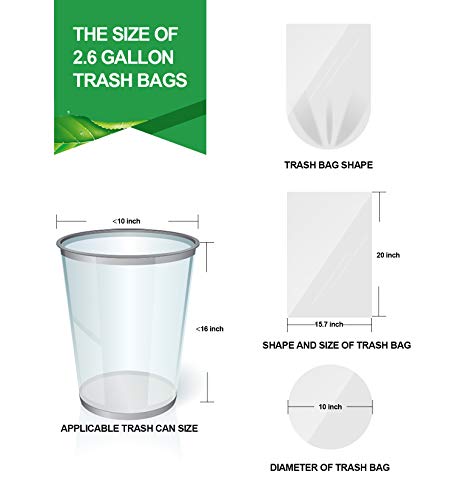 Clear Small Trash Bags FORID 2.6 Gallon Garbage Bags Wastebasket Bin Liners 220 Count Plastic Trash Bags for Bathroom Bedroom Office Garbage Can 10 Liters - Durable & Thick Trash Bag