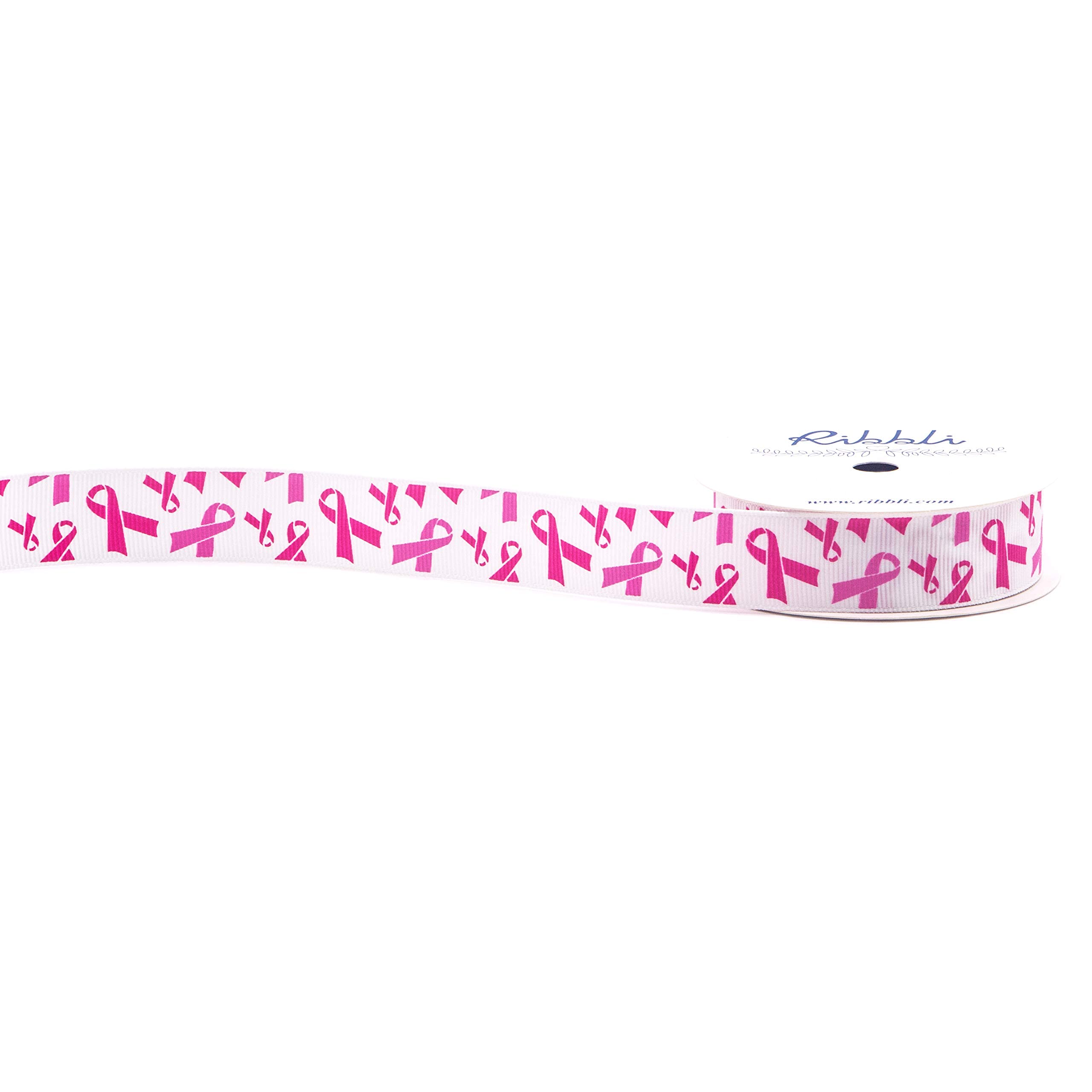 Ribbli Grosgrain Breast Cancer Awareness Craft Ribbon,7/8-Inch,10-Yard Spool, White/Pink