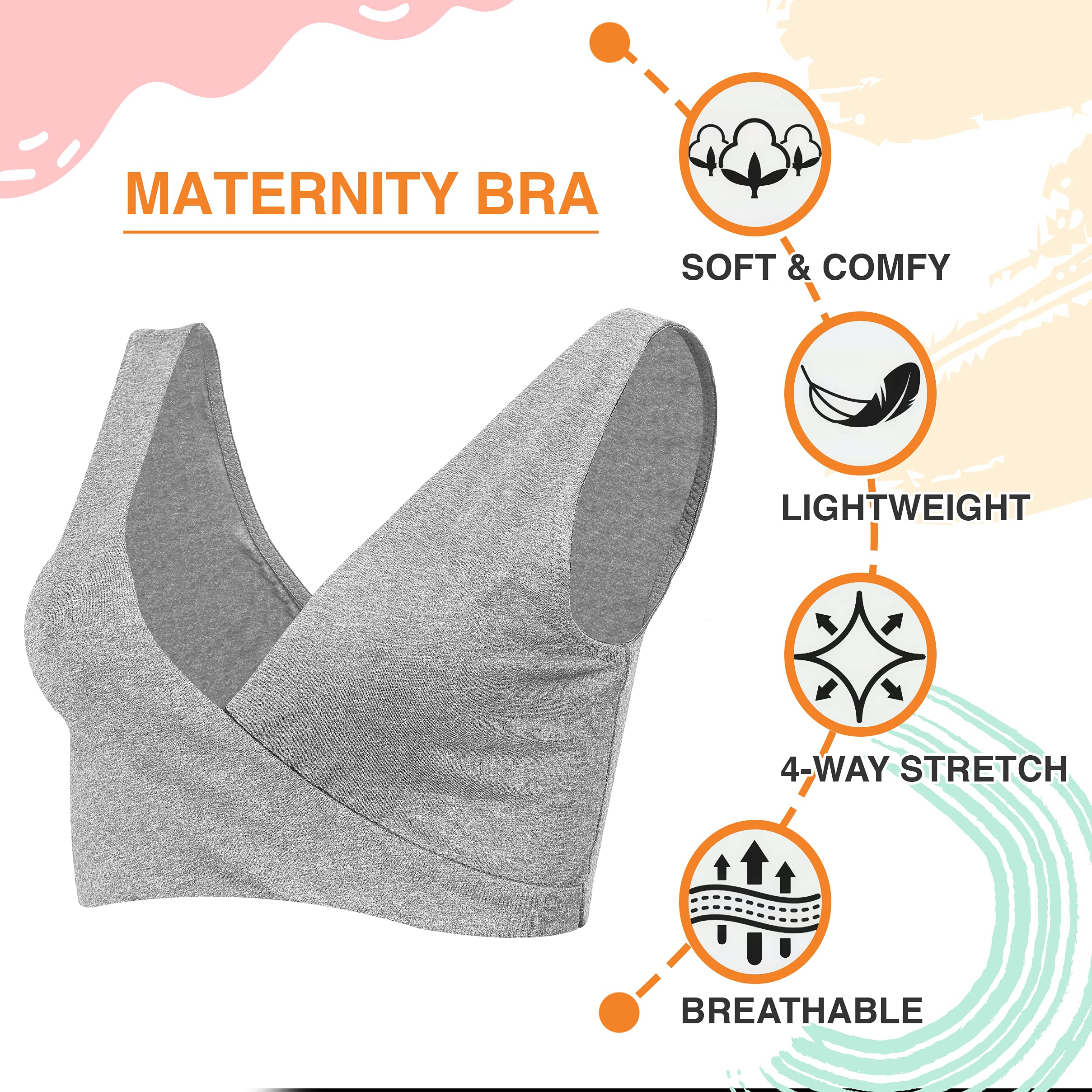 Lamaze womens Cotton Spandex Sleep for Nursing and Maternity Full Coverage Bra, Heather Grey, Large US