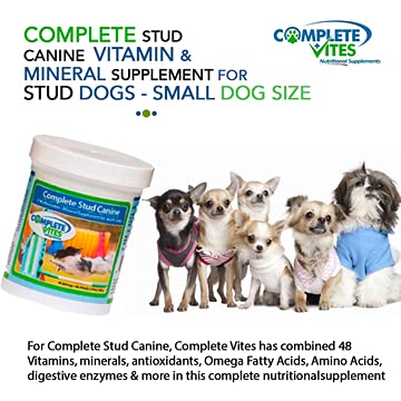 Complete Stud Canine β Vitamin & Mineral Supplement for Breeding Stud Dogs -(<20lbs)-48 nutrients-Improve Sperm/breeding Potential** Omega Fatty Acids, Amino Acids, Digestive Enzymes + More 105 Grams