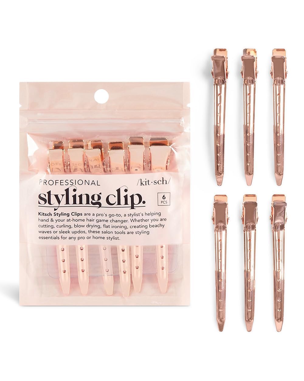 Kitsch Metal Duck Billed Hair Clips - Hair Styling Clips for Sectioning, Cutting, Coloring, Blow Drying and Makeup | Salon Quality Accessories - 6pcs (Rose Gold)