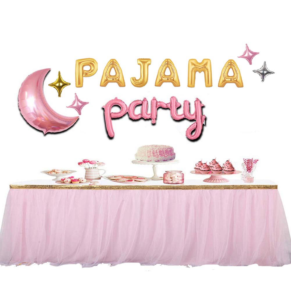 PAJAMA PARTY Decorations,PAJAMA Party Balloons for Girls PJ Mask Themed Banner for Pajama Slumber Sleepover SPA Spahhh Birthday Bday Bridal Hen Adult Party Supplies 14PCS of Qinsly (Gold, PAJAMA)