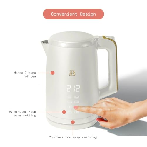 Beautiful 1.7-Liter Electric Kettle 1500 W with One-Touch Activation, White Icing by Drew Barrymore