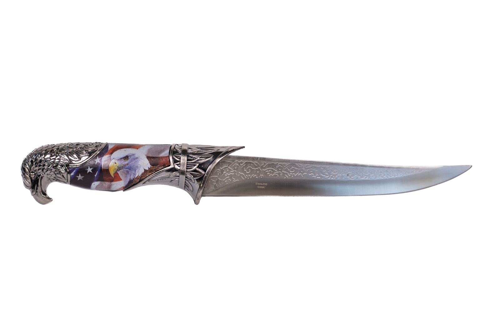 American Eagle Dagger Pocket Knife, 8 inch Stainless Steel Blade Pocket Knife with God Bless America lettering printed on dagger case| Dagger Handle in Shape of American Eagle| with Pocketclip for Camping, Fishing, Hiking, Gifts for Father, Husband