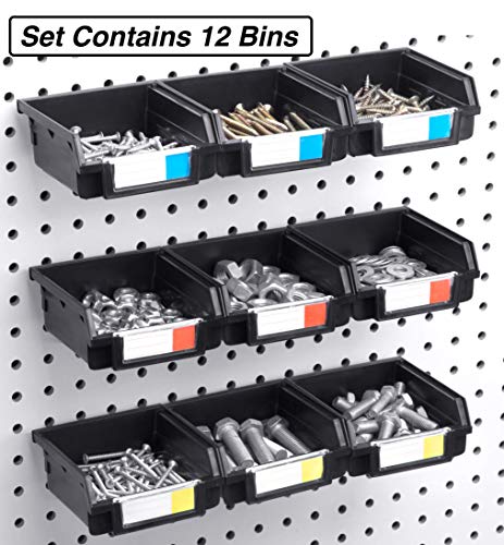 Right Arrange β Pegboard Bins - 12 Pack Black - Hooks to Any Peg Board - Organize Hardware, Accessories, Attachments, Workbench, Garage Storage, Craft Room, Tool Shed, Hobby Supplies, Small Parts