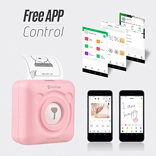BISOFICE A6 Mini Pocket Printer Wireless BT Thermal Printer Picture Label Memo Receipt Paper Printer + 9 Rolls Color Thermal Paper + 3 Rolls Adhesive Sticker Paper 57 * 30mm