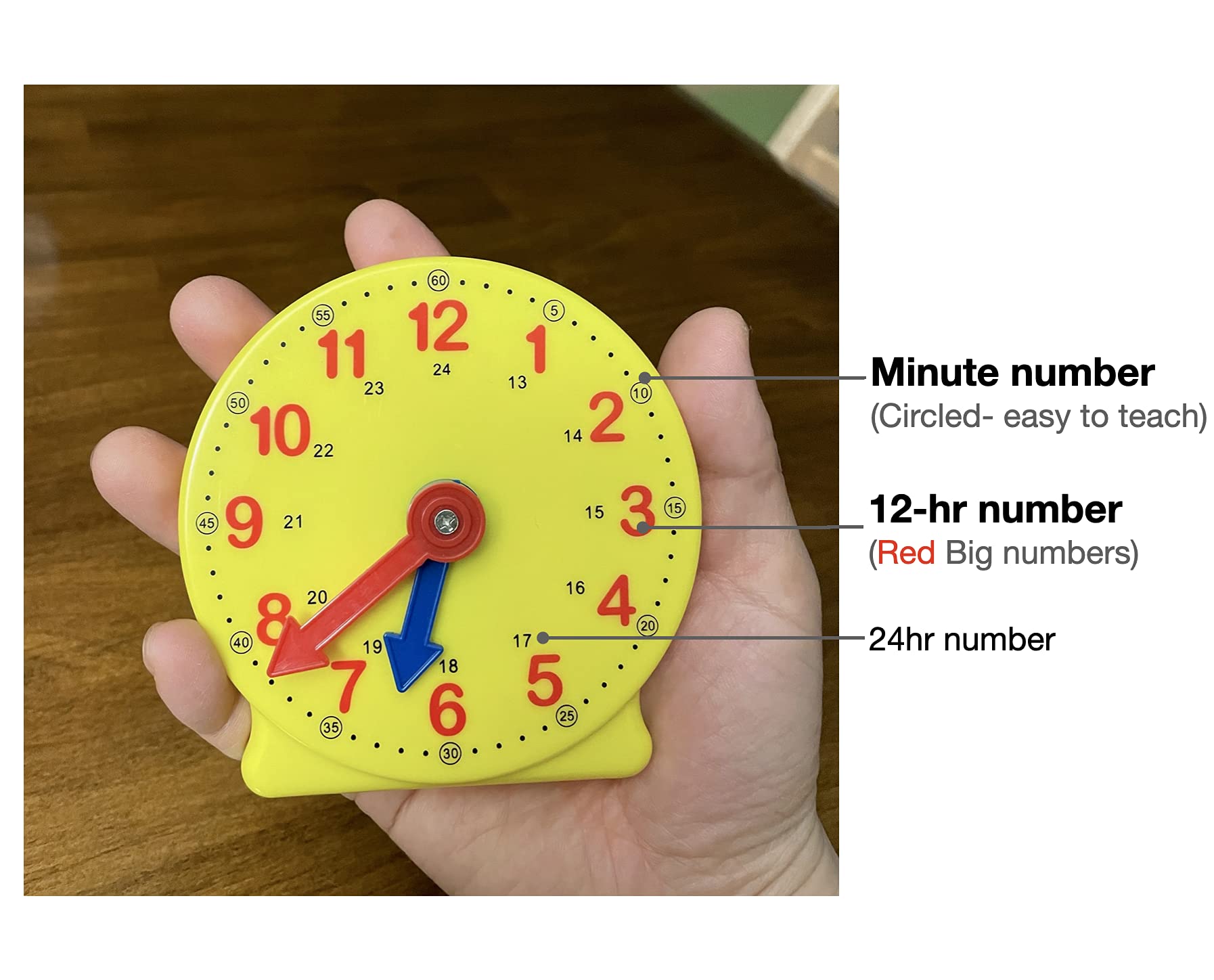 CM Wealth Learning Clock for Kids, Student Learning Clocks, 12/24 Hours, Geared Clock, 4+Years, 2set