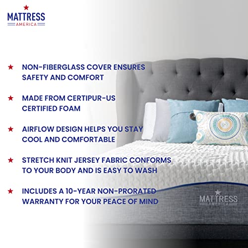 Mattress America Revive Gel Memory Foam Mattress Fiberglass Free, 12" H, Queen