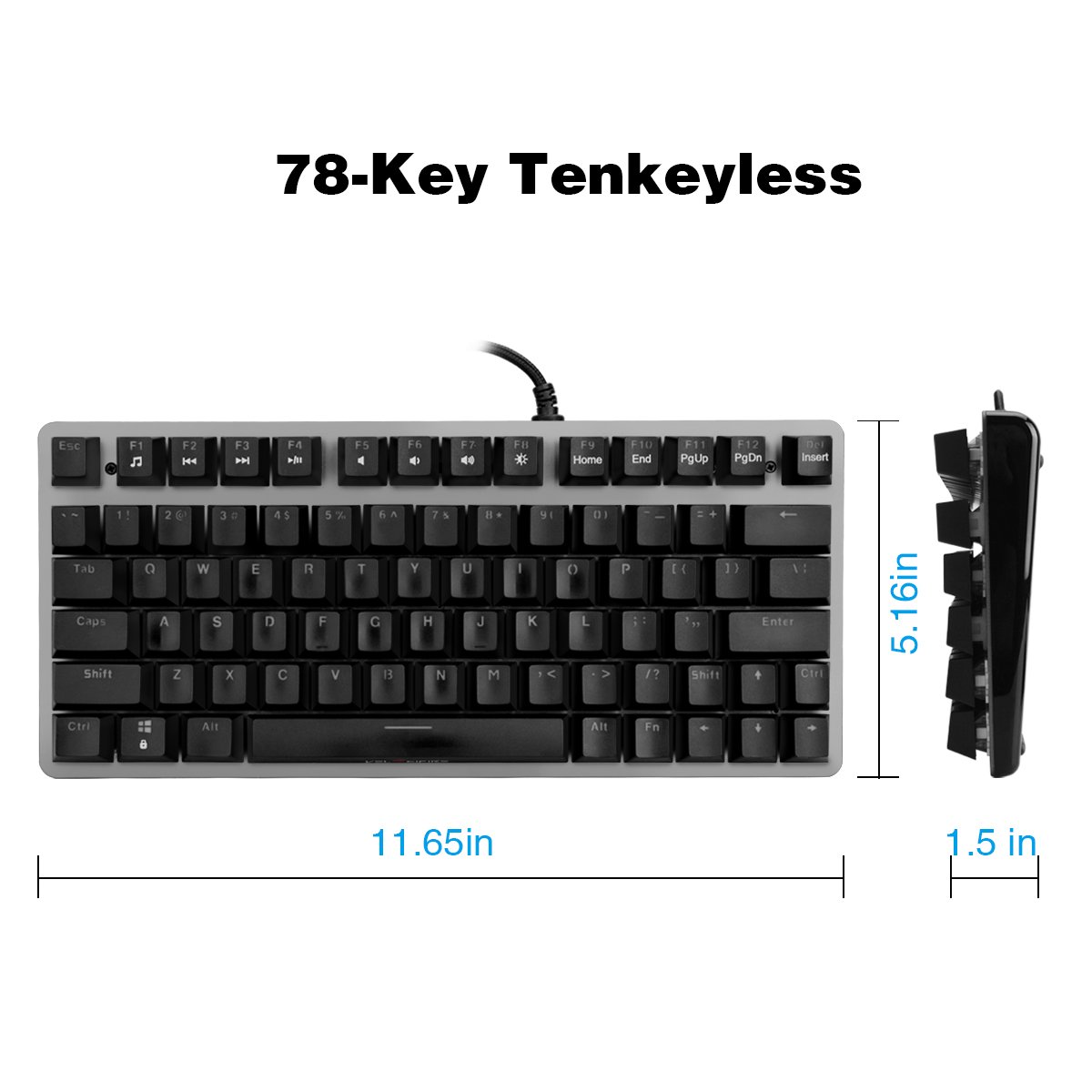 VELOCIFIRE Tenkeyless Mechanical Keyboard Mini, 78-Key Compact Ergonomic, Outemu Brown Switches Backlit and Double-Shot ABS Keycaps for Copywriter, Typist and Programmer