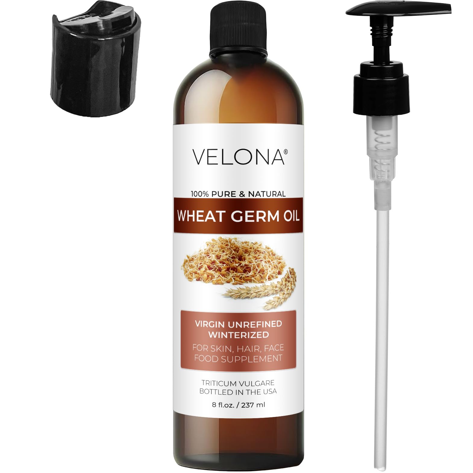 velona Wheat Germ Oil USP Grade 8 fl oz | Natural source of Vitamin E |100% Pure Carrier Oil | Unrefined, Winterized | Cooking, Face, Hair & Skin Care
