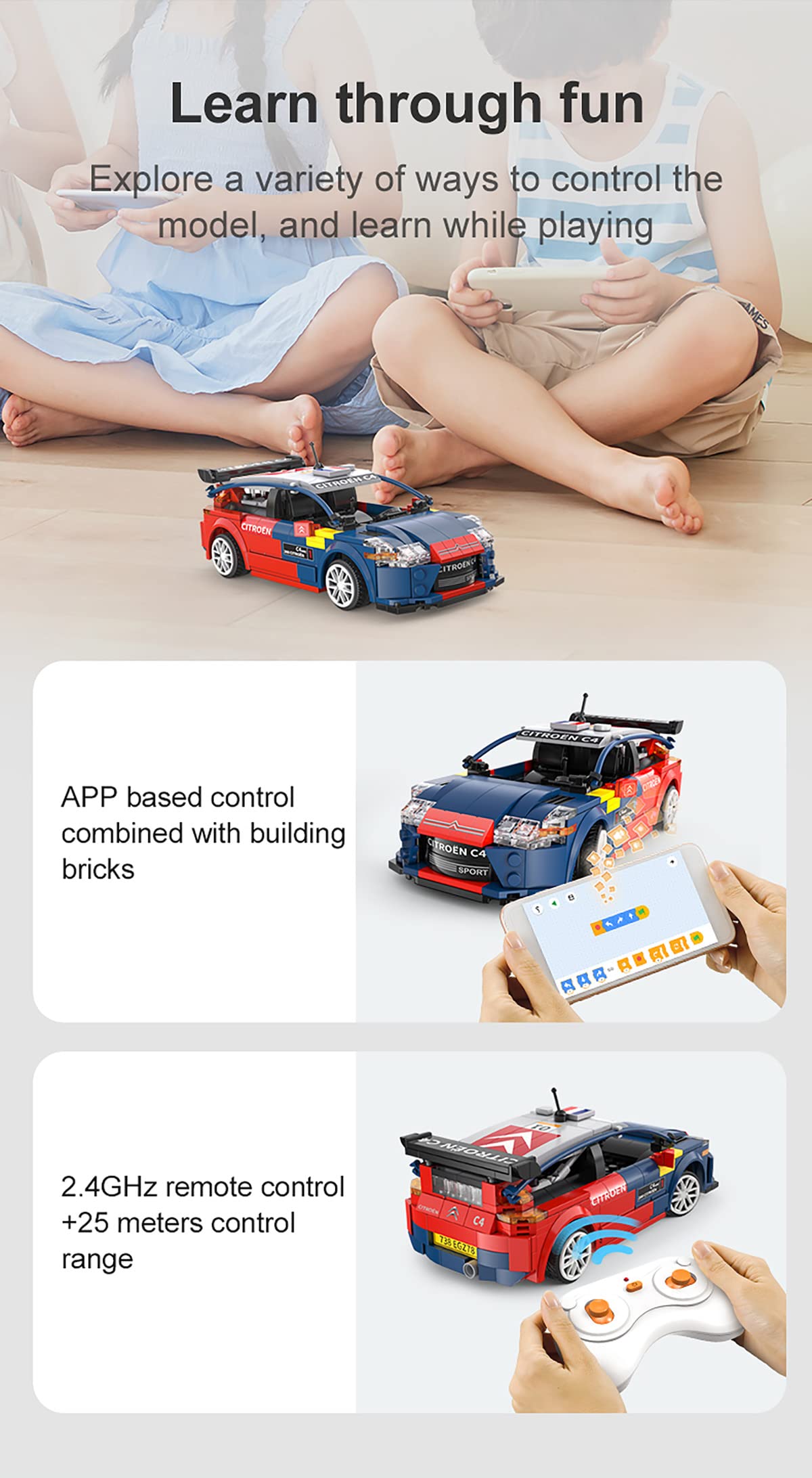 dOMOb Citroen C4 Rally WRC RC Car Building Kit – Bricks Toys for 6+ Age Kids & Adults – 1:20 Model Build Set – 2.4GHz Remote Control – 329 pcs Blocks – STEM for Boys & Girls