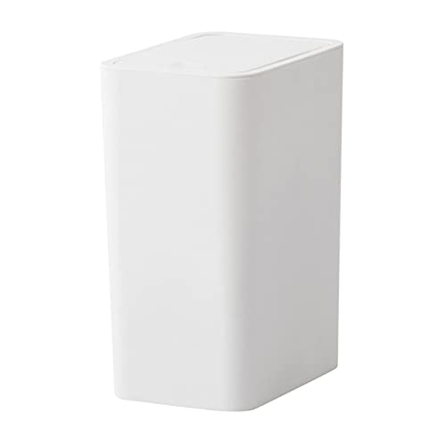 Bathroom Trash Can, Modern Slim Shape Pop-up Plastic Invisible Liner Garbage Bin for Kitchen, Bedroom, Living Room with Lid, Minimal Indoor Waste Basket with Liner Holder, 2.2 Gallon/ 8.5 Liter, White