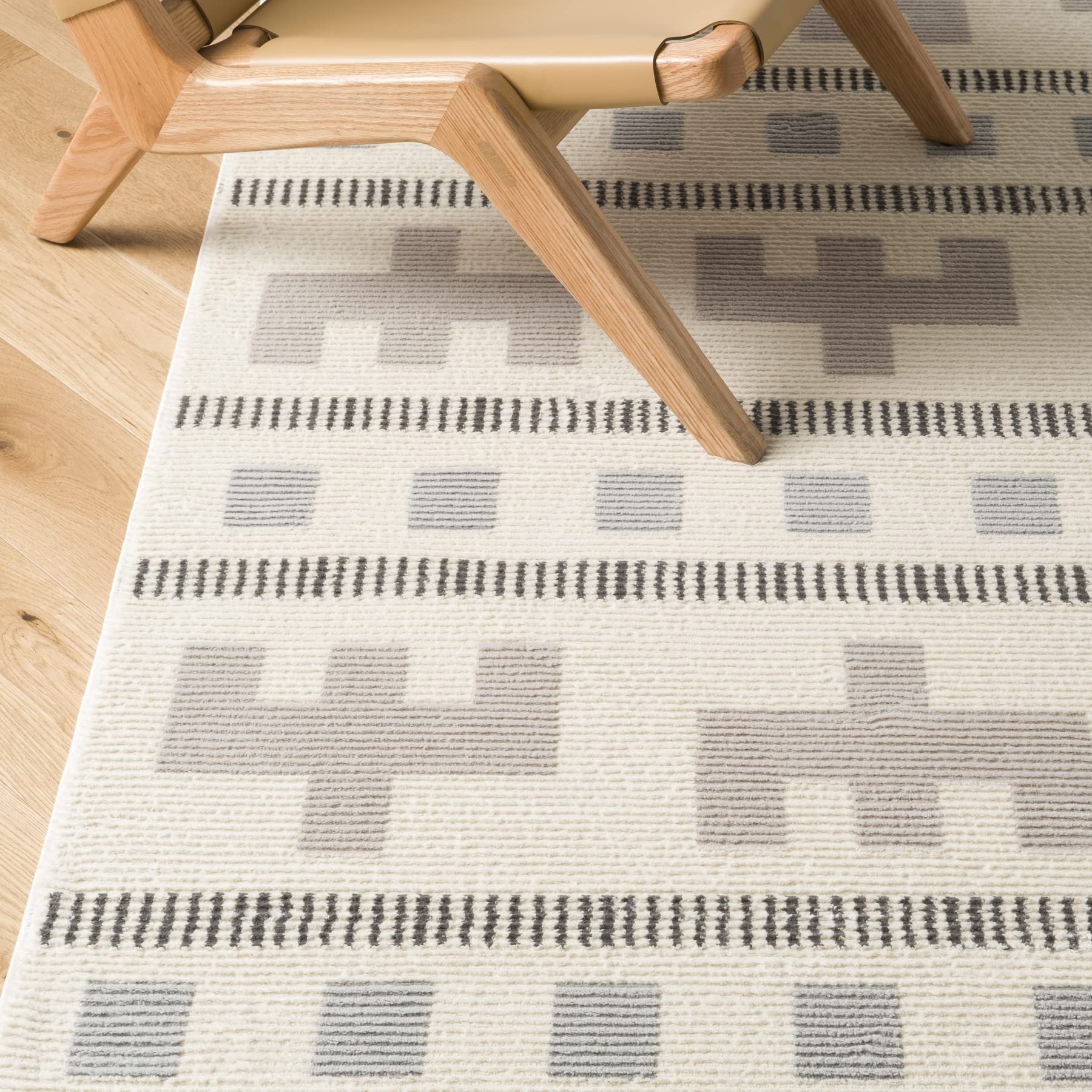 Revival Rugs Comb 8'x10β Washable Area Rug for Living Room Bedroom - 100% Recycled Oeko-TEX Certified, Medium Pile, Beige, Cream, Gray