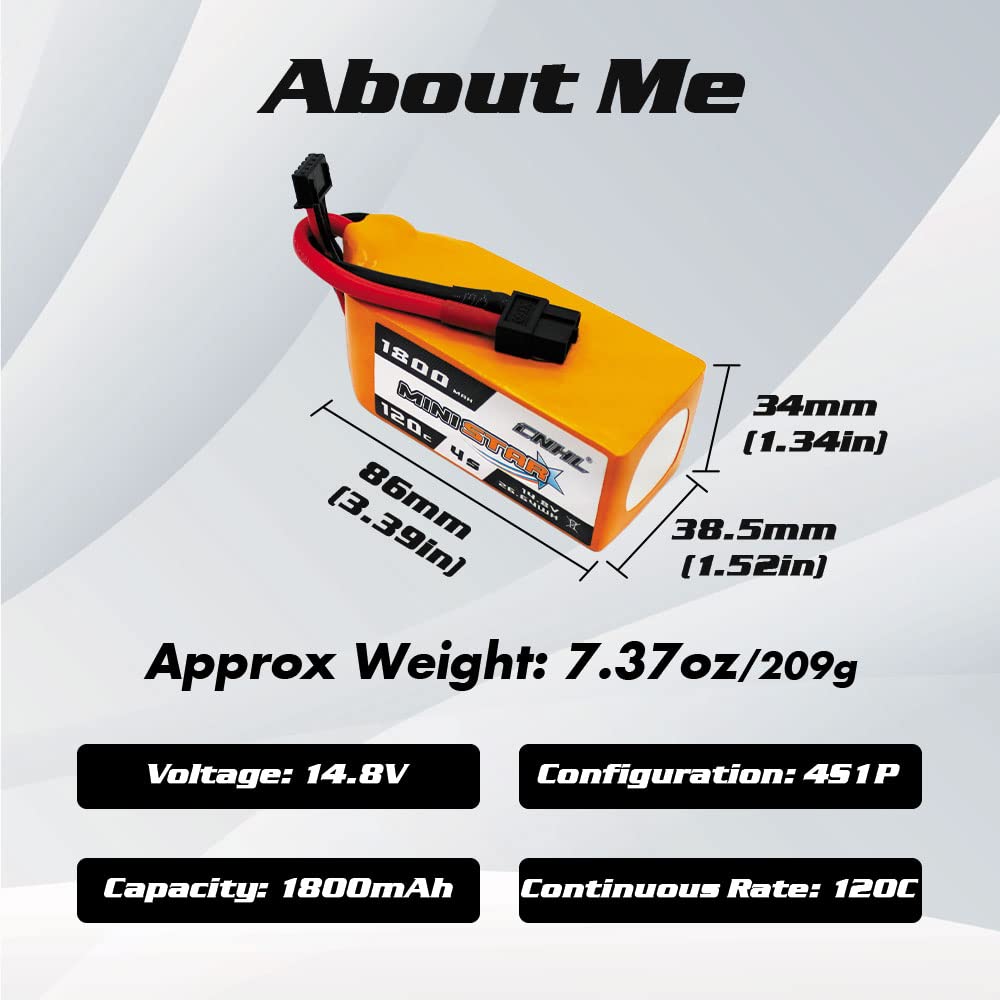 CNHL 1800mAh 4S Lipo Battery 14.8V 120C with XT60 Plug for RC Airplane Boat Heli Airplane Drone FPV Racing Hobby (2 Packs)