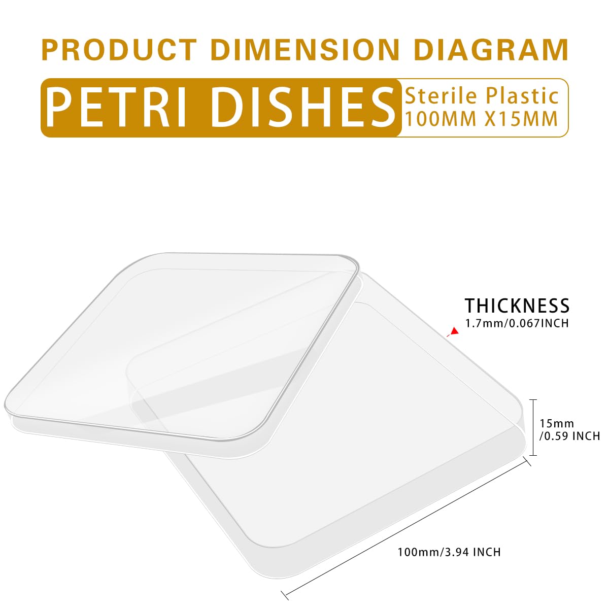 BIPEE 10 Pack Sterile Thick Plastic Petri Dishes with Lid,10cm x 10cm Square Petri Dish for Lab Science Experiment
