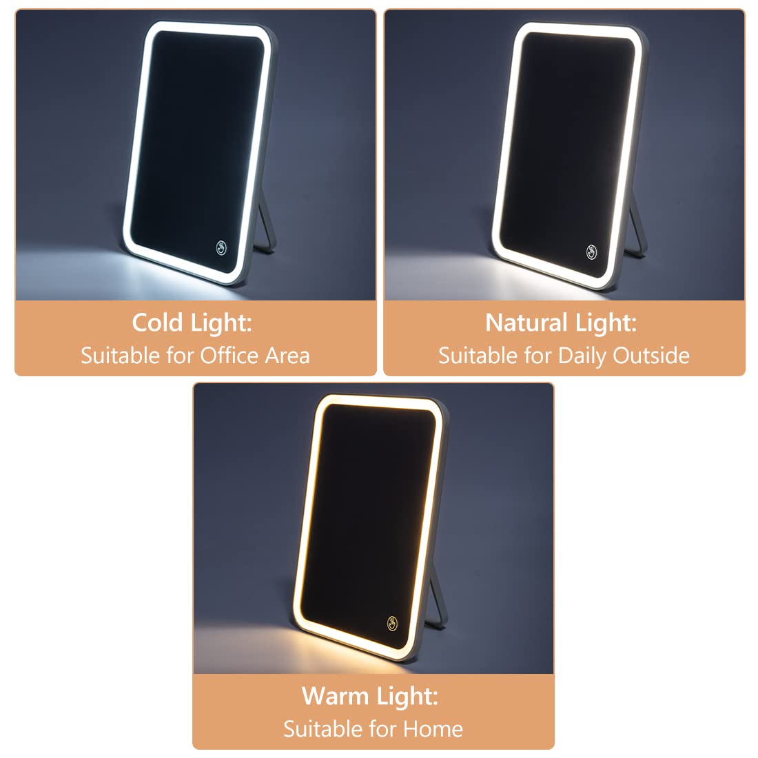 Beautrayn Makeup Mirror with Light, Touch Screen Vanity with 3X Mirror, USB Rechargeable 3 Color Lighting Modes, Adjustable Metal Stand 90° Rotation, Hanging Bathroom for Shower, Travel