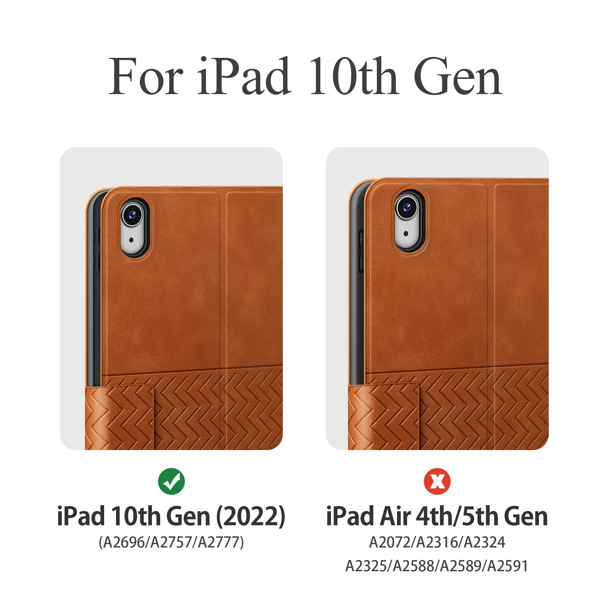 auaua Case for iPad 10th Generation 2022, 10.9 inch Case with Pencil Holder, Auto Sleep/Wake, Adjustable Stand, PU Leather (Brown)