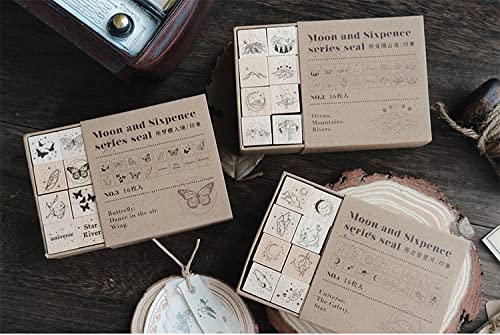 Cliocoo 16cs Wood Rubber Stamp Set, Moon&Star Decorative Wooden Stamp Set, Universe Planet Stamp for Art Craft, Journal, Diary, Scrapbook, Planner, Letter, Card Making M-26 (5-Butterfly)