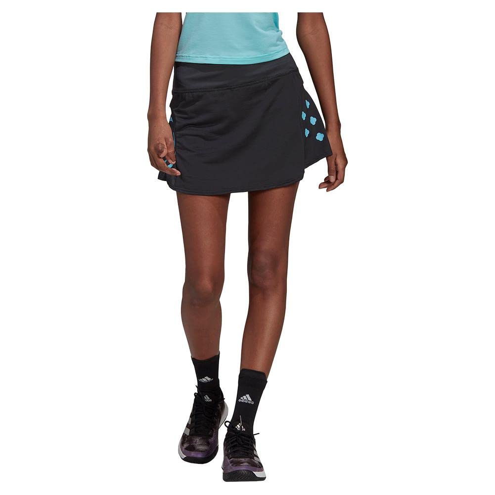 adidas Women's Tennis Match Skirt Heat.RDY, Carbon/Pulse Aqua (Primeblue), Large