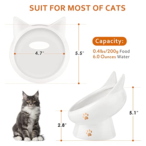 Cat Bowls, Ceramic Cat Food and Water Bowl Set Anti Vomiting, Tilted Elevated Bowls for Cat, Small Dogs, Protect Pet's Spine, Dishwasher and Microwave Safe,2 Pack