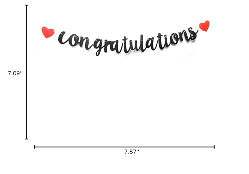 Congratulations Banner Black Letters & Red Symbol Hanging Paper Sign Decorations for Graduation, Achievement Party Celebrations, Wedding, Retirement, Bridal Shower, Shower Pre-Strung