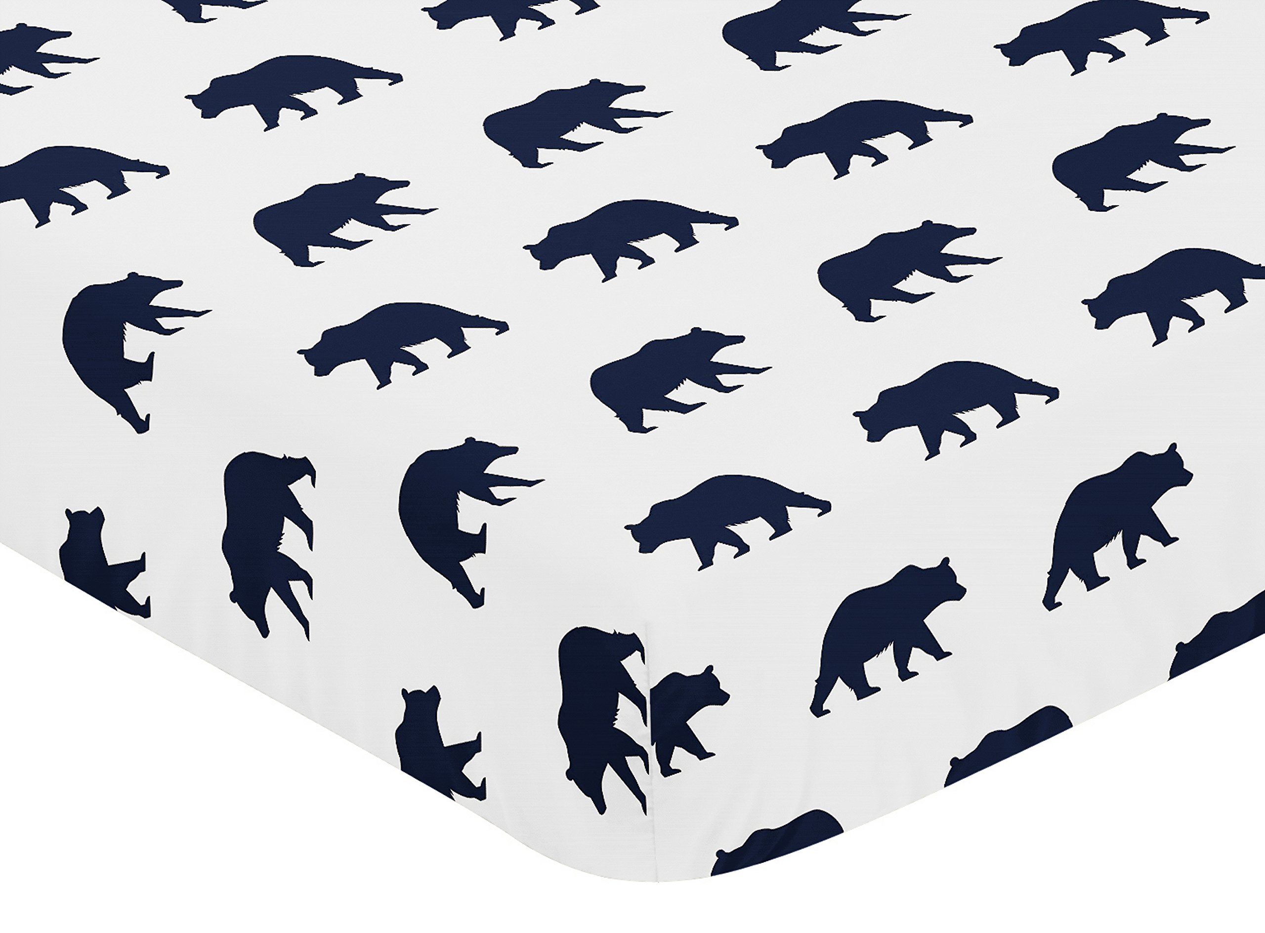 Navy Blue and White Bear Print Baby or Toddler Fitted Crib Sheet for Big Bear Collection by Sweet Jojo Designs