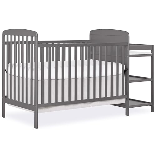 Dream On Me Anna 3-in-1 Full-Size Crib and Changing Table Combo in Steel Grey, Greenguard Gold Certified, Non-Toxic Finishes, Includes 1" Changing Pad, Wooden Nursery Furniture