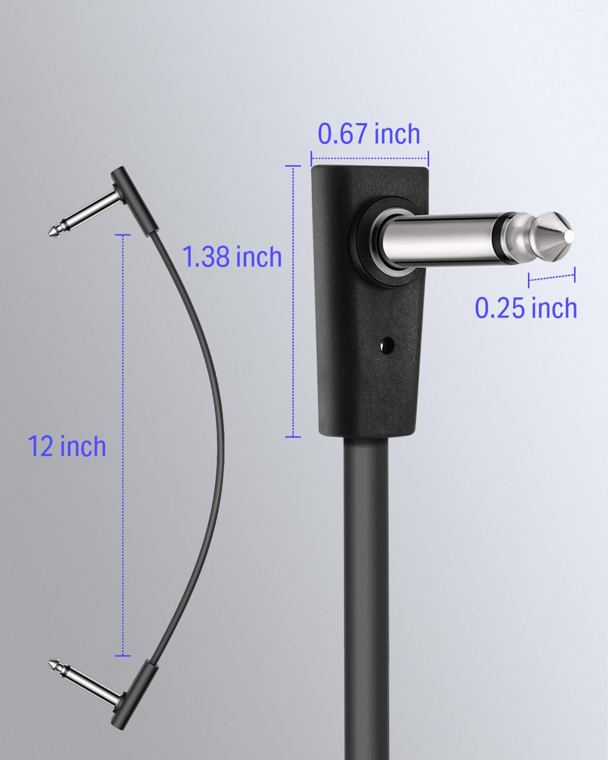 Donner Flat Patch Cables for Guitar Effect Pedal 12 Inch Save Space Clear Sound 1/4" TS Right Angle 6 Packs