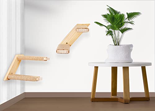 Cat Climbing Stair Shelf Wall Mounted Reversible Left & Right Direction, Cat Stairway Shelf for Climbing with Sisal Rope Ladder Cat Wall Furniture