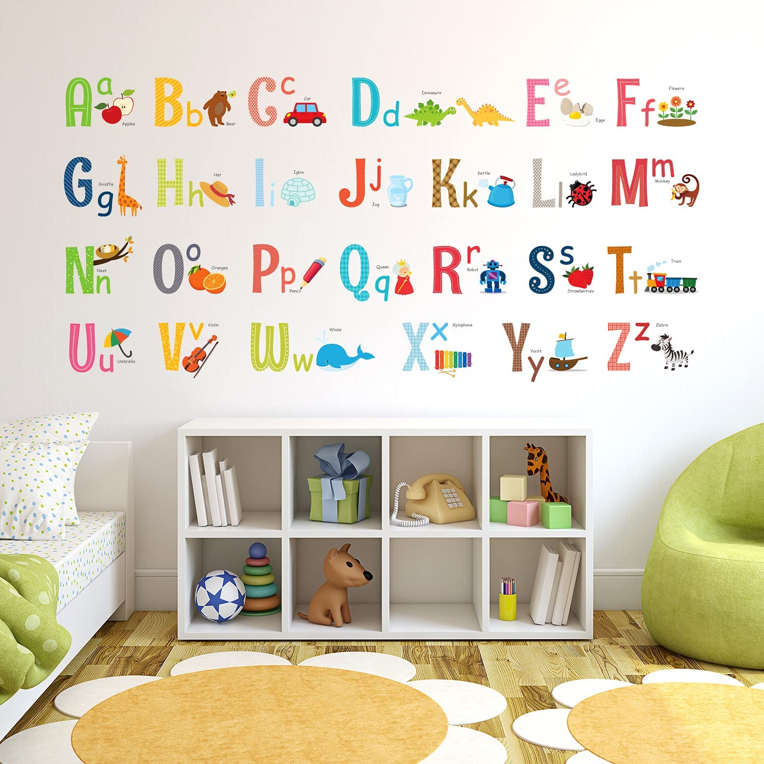 DECOWALL DA-1701 Alphabet ABC with Pictures Kids Wall Stickers Wall Decals Peel and Stick Removable Wall Stickers for Kids Nursery Bedroom Living Room (Large) d?cor