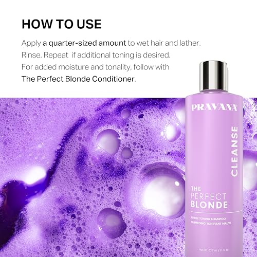 PRAVANA The Perfect Blonde Purple Toning Shampoo | Neutralizes Brassy, Yellow Tones | For Color-Treated Hair | Adds Strength, Shine, Elasticity | 11 Fl Oz