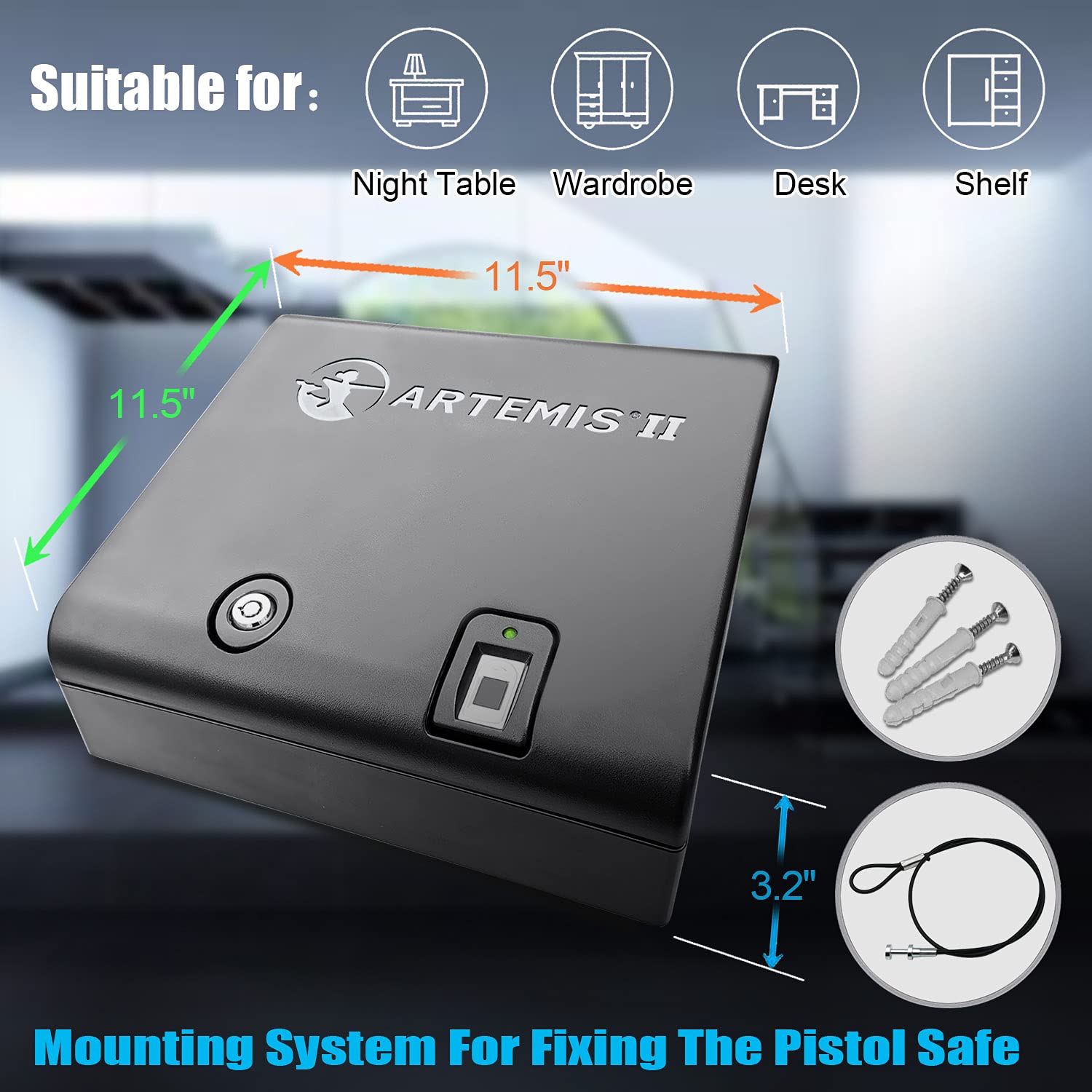 Artemis Biometric Handgun Safe, Pistol Safe with Pops-Open Lid, Fast Finger Print Access Child Resistant Case