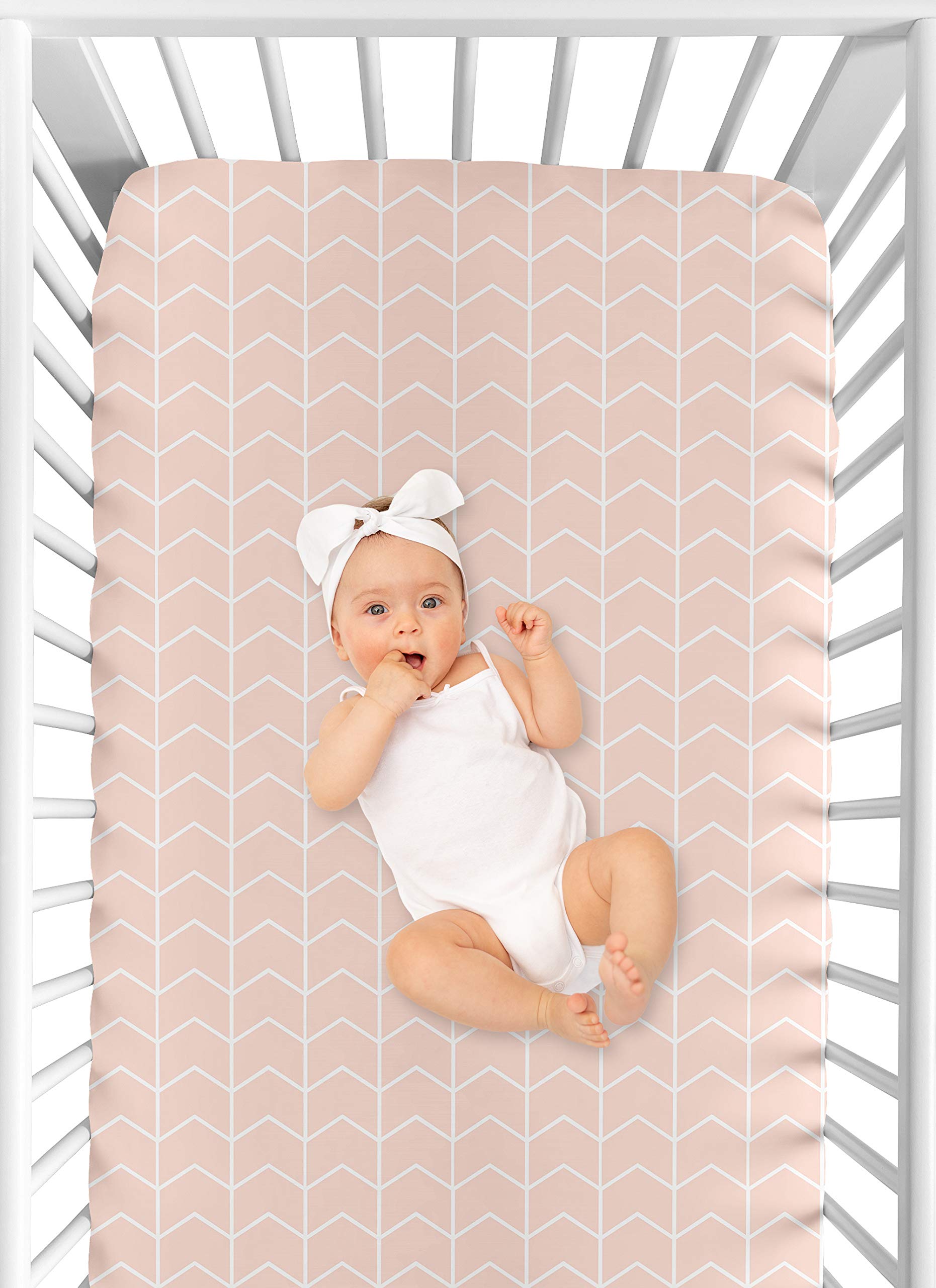Sweet Jojo Designs Blush Pink and White Chevron Arrow Baby or Toddler Fitted Crib Sheet for Watercolor Elephant Safari Collection