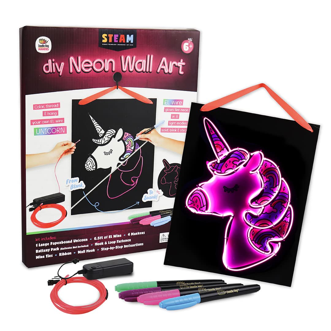 DOODLE HOG Decor for Girls Room - Neon Unicorn Arts and Crafts for Wall Art - Kids Arts and Crafts Ages 8-12 - NeonArt Wall Unicorn Room Decor for Girls Bedroom (Neon Wall Unicorn Art)