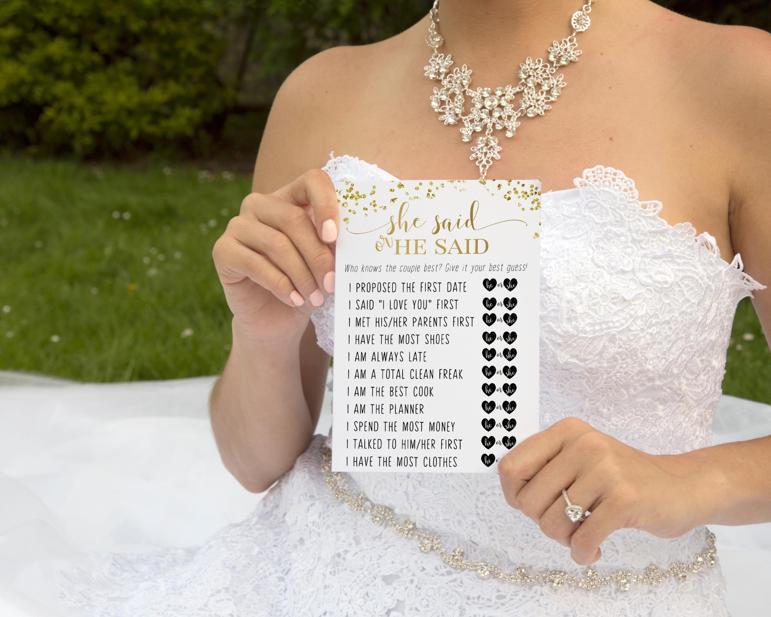 Black and Gold Bridal Shower Game He or She Said β 25 Pack, Couples Wedding Engagement Party Games, Reception Decor and Ideas, Fun Bridal Shower Guest Activities