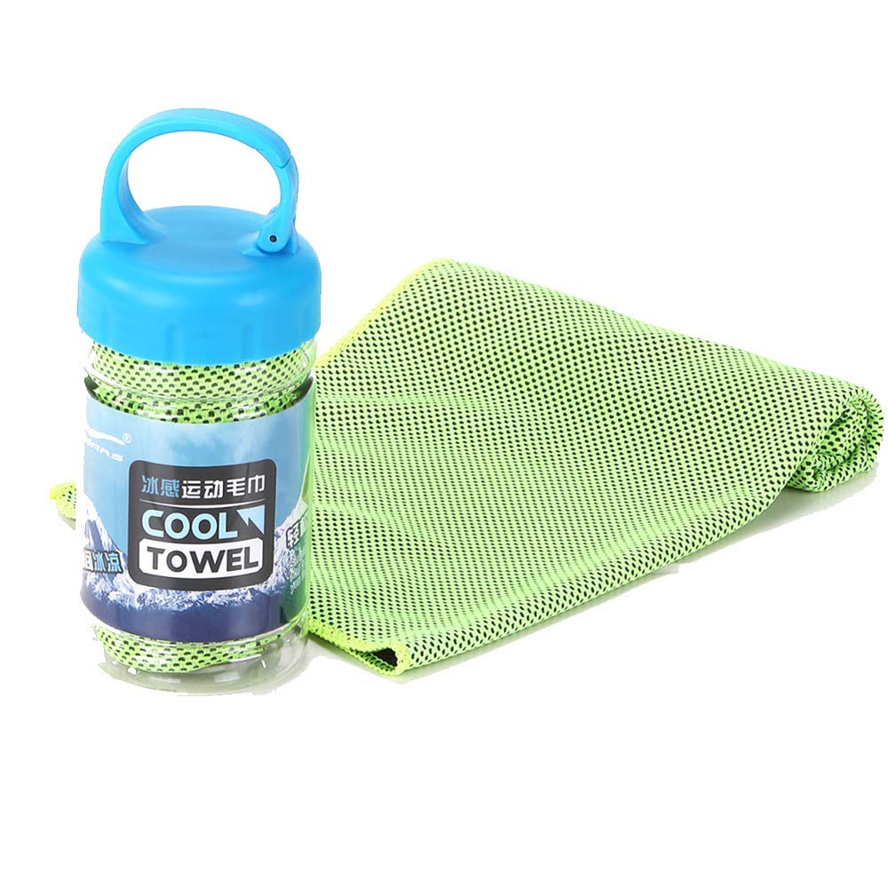 AINAAN Cooling Towel, Microfiber Quick Cooling for Yoga Sport Running Gym Camping Fitness with Handle Bottle(Green)