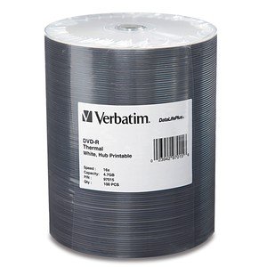Verbatim DVD-R, 97015, 4.7GB, 16X, DataLifePlus White Thermal, 100PK Tape Wrap [Non - Retail Packaged]