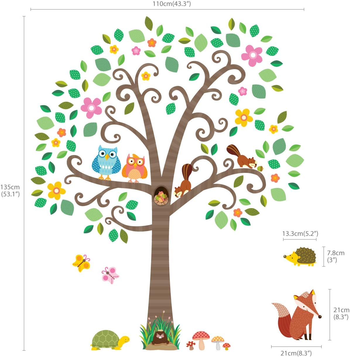 DECOWALL SG-2106 Large Scroll Tree and Animals Kids Wall Stickers Wall Decals Peel and Stick Removable Wall Stickers for Kids Nursery Bedroom Living Room d?cor