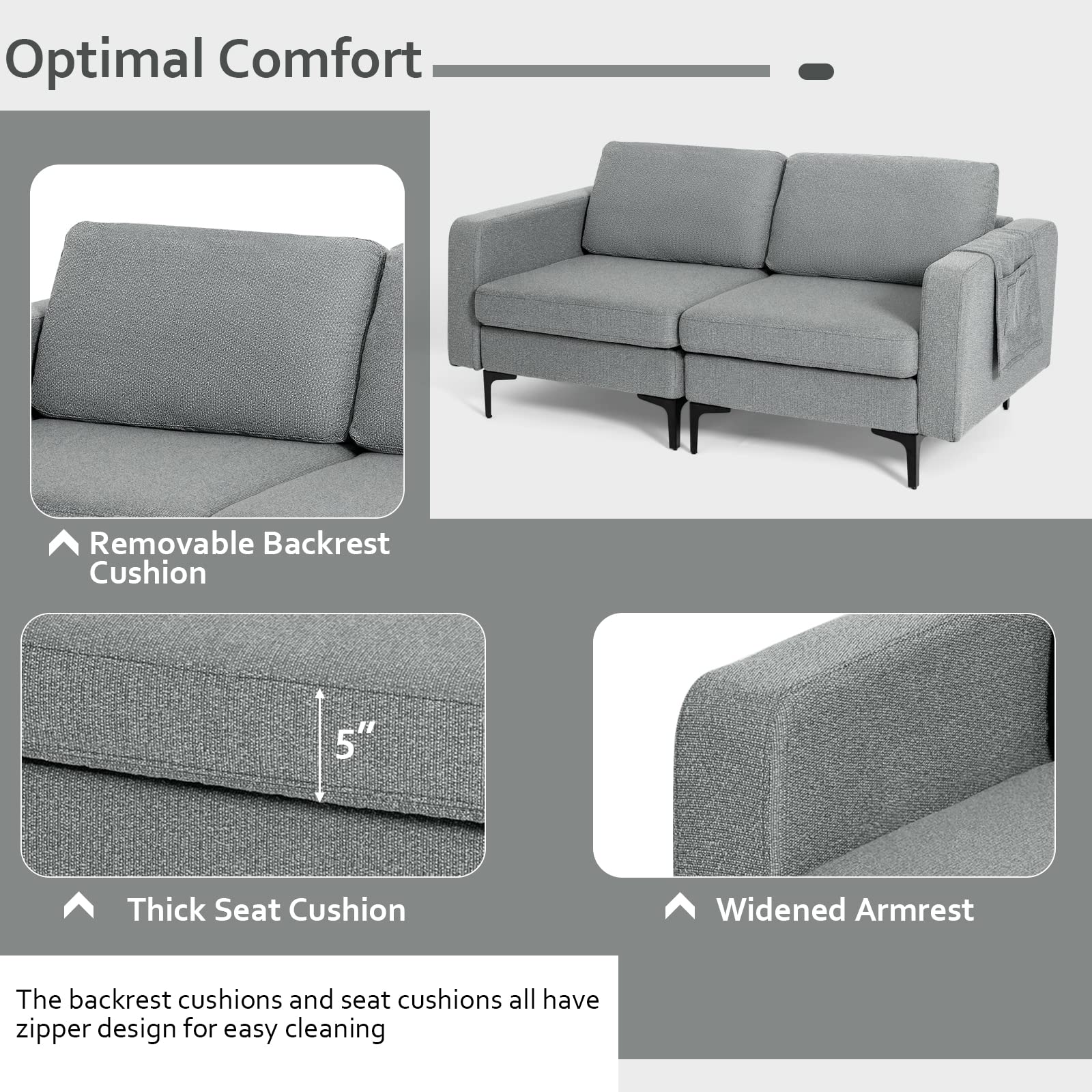 Giantex 2-Seat Sofa Couch, 66" L Modern Loveseat, Thick Cushion, Armrest Magazine Holder with 2 Pockets, Metal Legs, Ideal for Living Room Reception Room Office