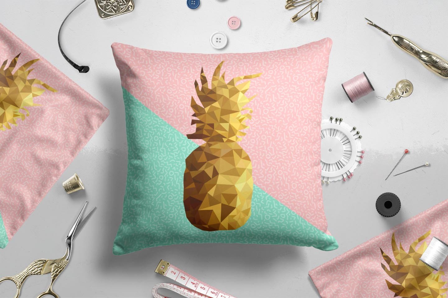 iiRov Summer Design Ink-Fuzed Decorative Throw Pillow - Geometric Summer Pineapple v1