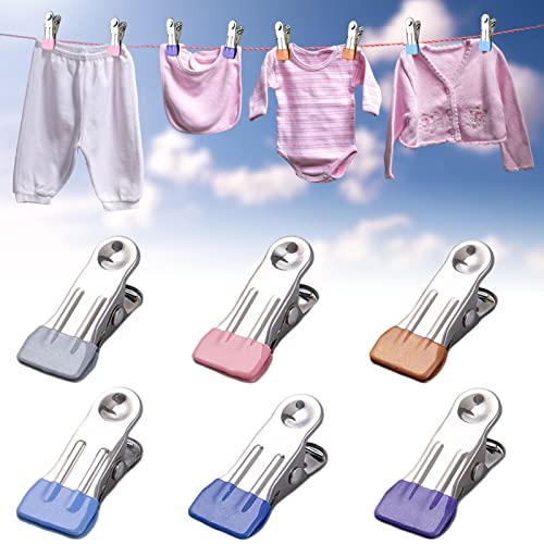 Clothes Pins for Hanging Clothes Clothespins - Colored Heavy Duty Clothespins for Clothesline, Stainless Steel Metal Clips for Clothes, Socks, Towel, Photo, Snack, 30 Pack
