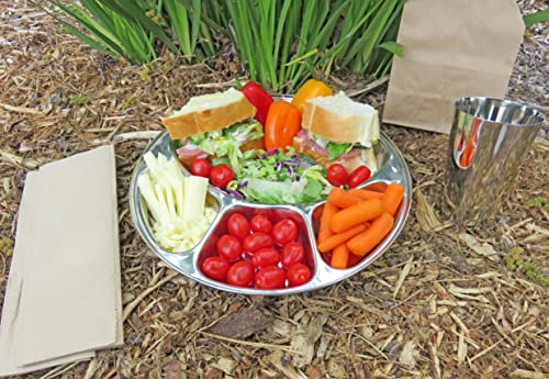 Lifestyle Block Stainless Steel Divided Plate: 4 Section Mirrored Round Plate for use as Plate or Platter