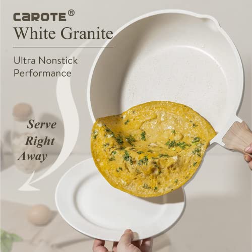 CAROTE Pots and Pans Set,Nonstick Cookware Sets Induction Cookware, White Granite 9 Pcs Non Stick Cooking Set w/Frying Pans & Saucepans(PFOS, PFOA Free)