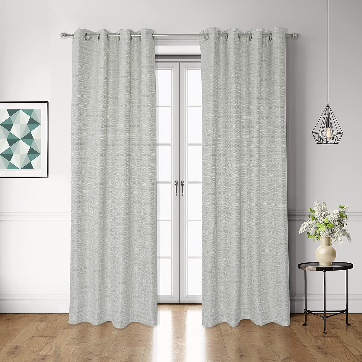 Decoberry Opaline - Set of 2 Curtains - Mint Green Triangle Pattern, Light& Sound Filtering Design, Thermal Insulation - Modern Design with Grommet Heading, 52" X 84"