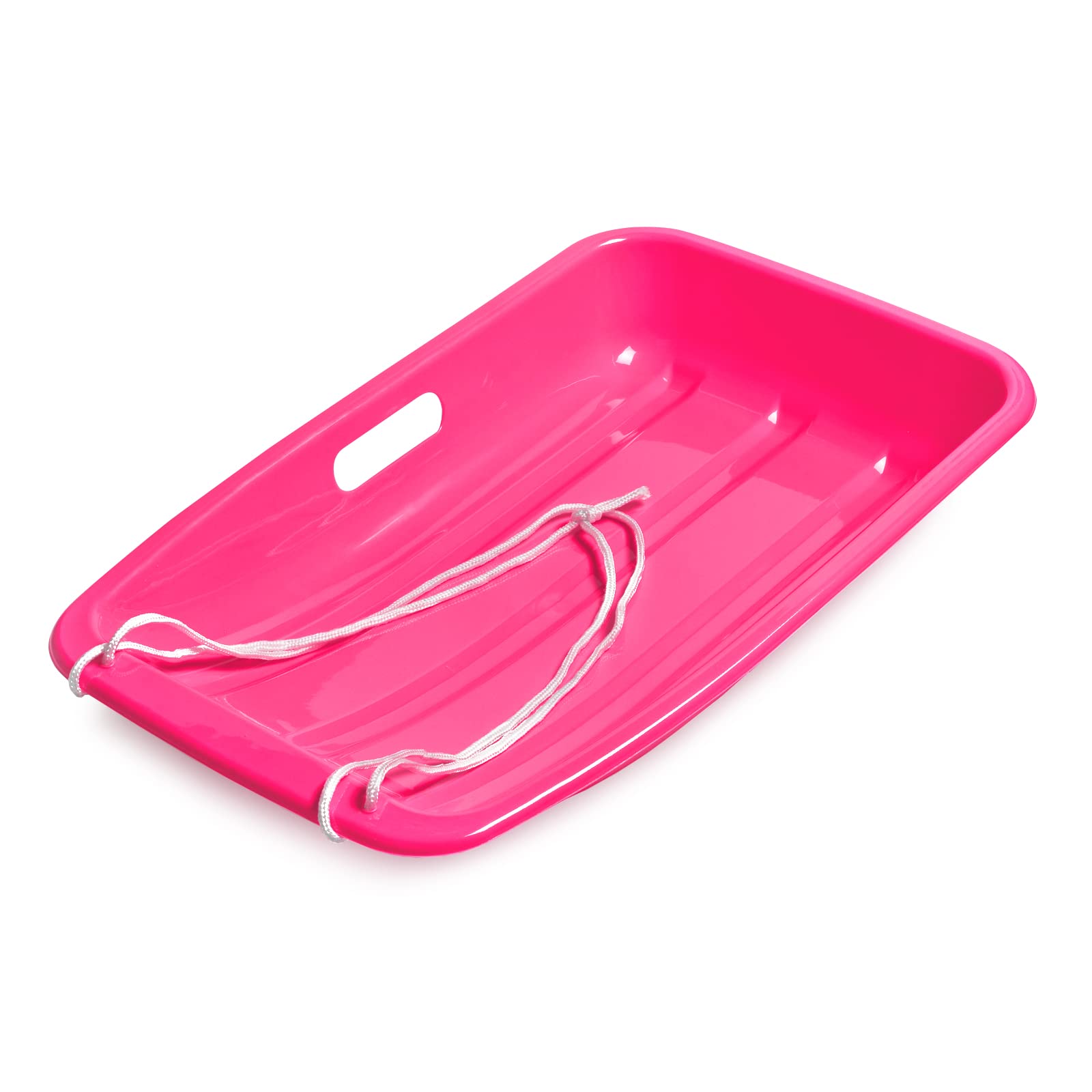 AGPTEK 25.6 Inch Durable Downhill Sprinter Toboggan Snow Sled for Boys Girls with Built-in Handles and Pulling Rope (Pink)