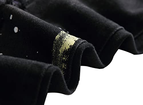 DANT BULUN Men's Ripped Distressed Destroyed Slim Fit Straight Leg Denim Jeans (40, Black060)