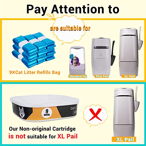 Cat Litter Refills Bag, 16 Ft Litter Refills Generic Compatible with Your Genie Litter Refill Cartridge, Included One Non-original Refill Cartridge, 9 Pack